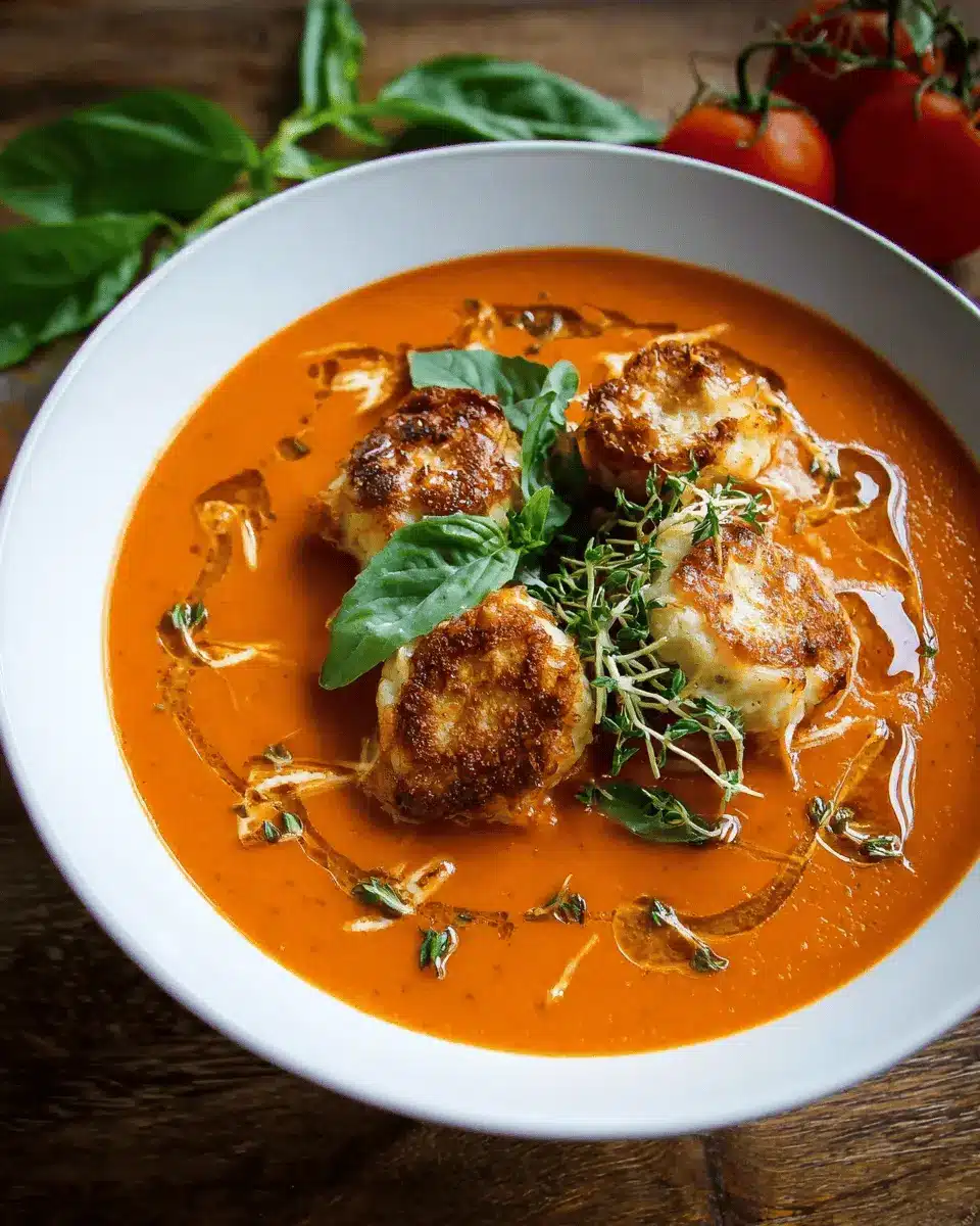 roasted tomato soup with cheddar dumplings
